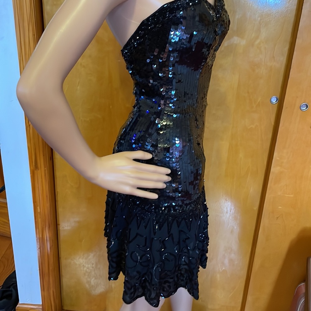 Beautiful Sequin Beaded Strapless Black Party Dress - Gem